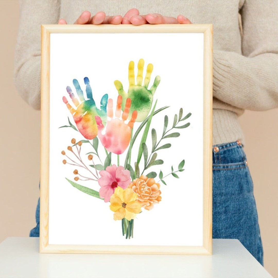 Mother's Day Bouquet Printable, Kids Handprint Keepsake, Mother Day ...
