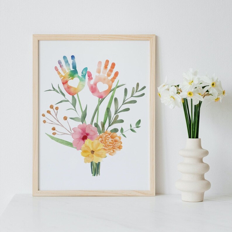 Mother's Day Bouquet Printable, Kids Handprint Keepsake, Mother Day ...