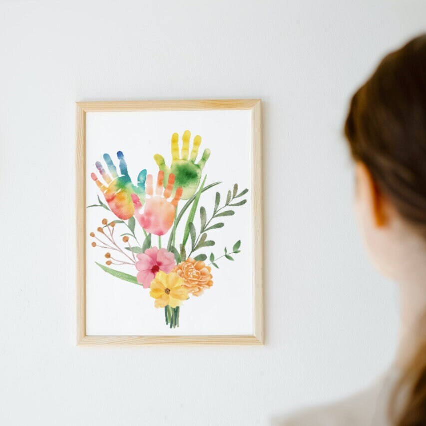 Mother's Day Bouquet Printable, Kids Handprint Keepsake, Mother Day ...