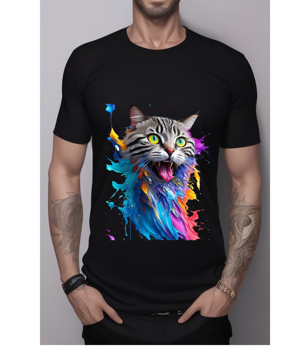 Realistic Cat Print T Shirt Funny Graphic T Shirt, Funny Mens T Shirt ...