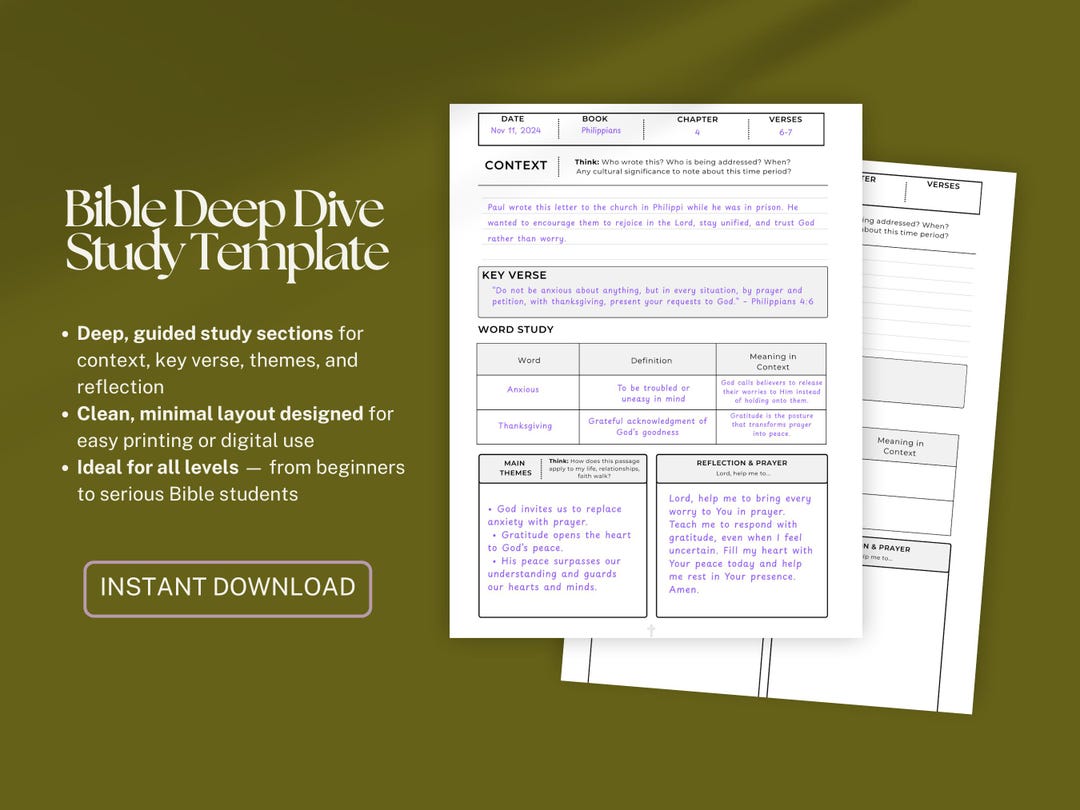 Bible Chapter Deep Dive Template Printable, Minimalist Scripture Study ...