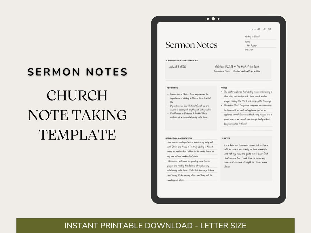 Minimalist Sermon Notes Template | Printable Church Notes (digital ...
