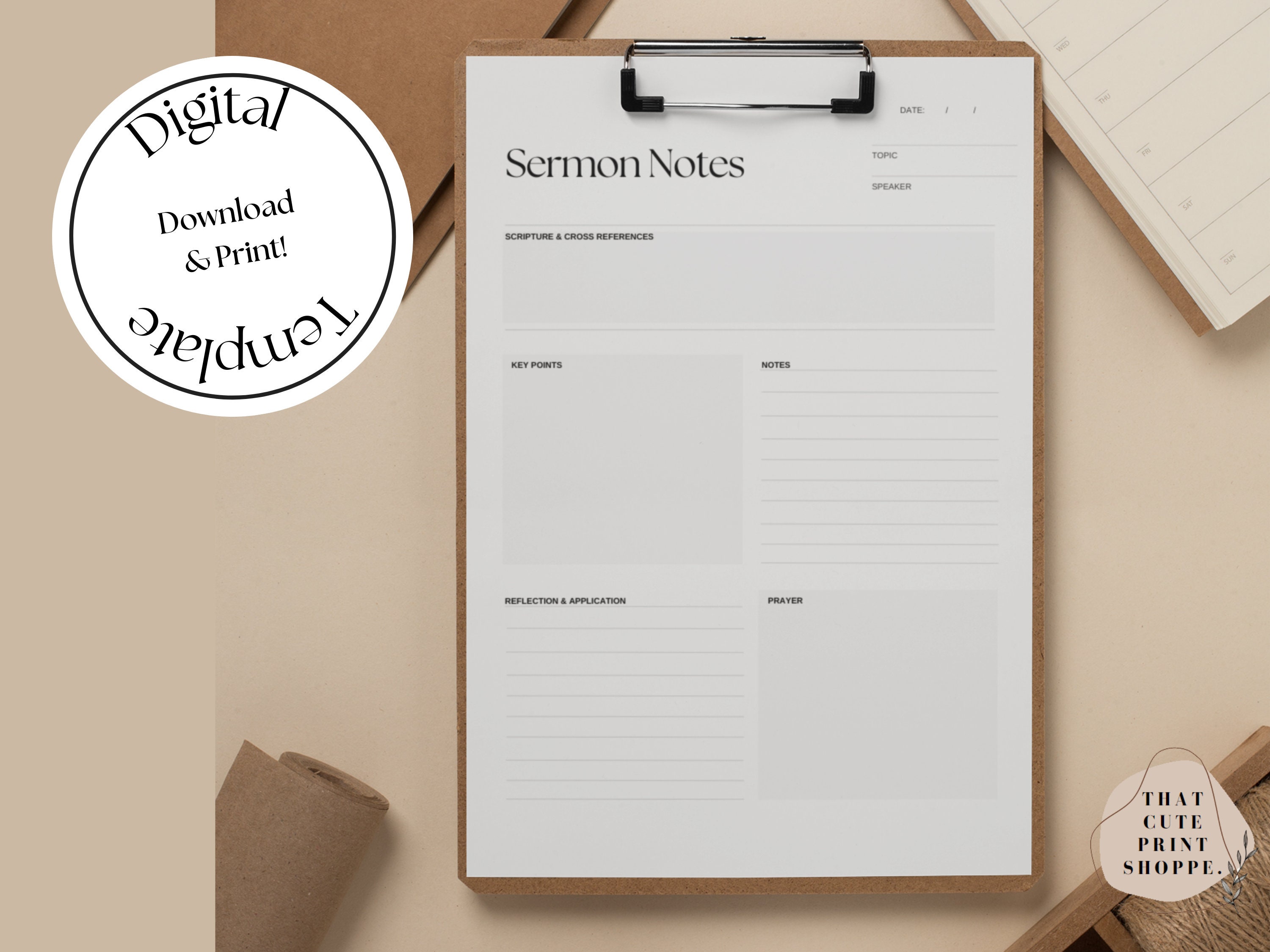 Minimalist Sermon Notes Printable PDF Goodnotes Compatible - Etsy