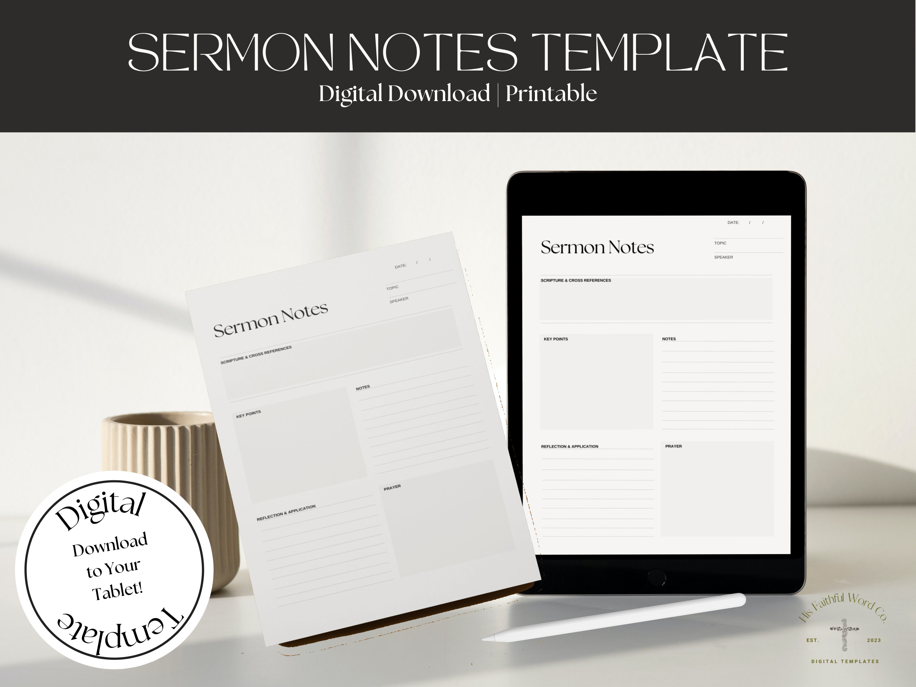Minimalist Sermon Notes Printable PDF Goodnotes Compatible Sermon Notes ...