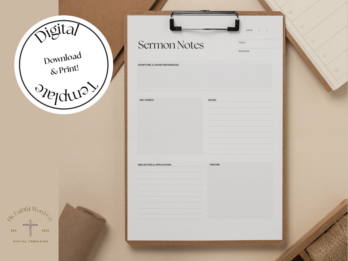 Minimalist Sermon Notes Printable PDF Goodnotes Compatible Sermon Notes ...