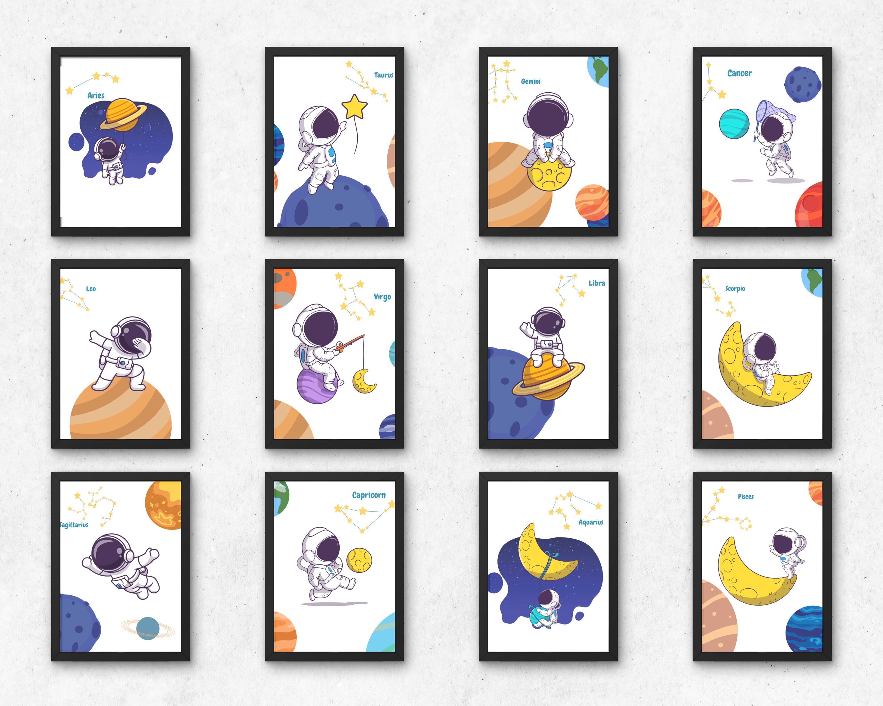 Printable Astronaut Posters With Zodiac Sign | Wall Art With ...
