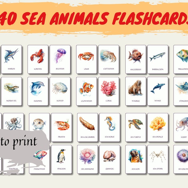 Ocean Animals Flashcards - Etsy