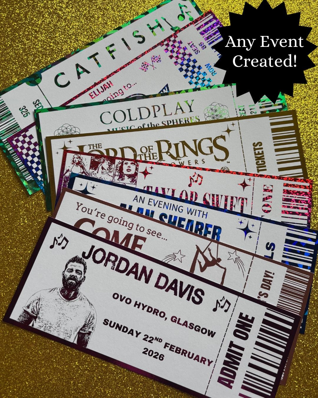 Personalised Foil Event Ticket, Personalised Day Out Ticket, Sports ...