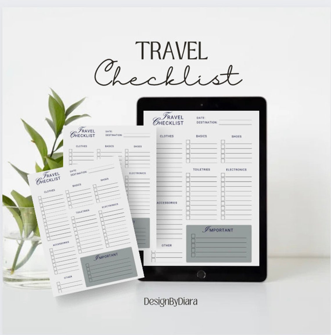 Travel Checklist, Travel Planner Digital, Editable Travel Packing List ...