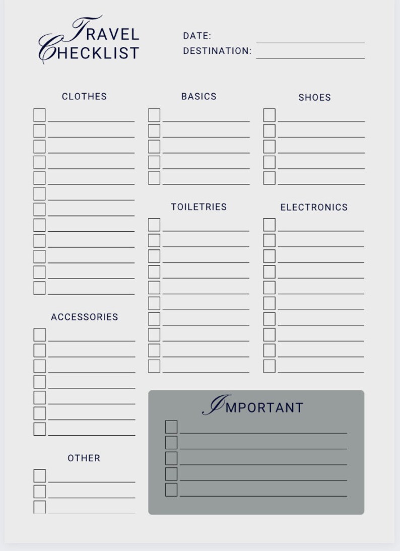 Travel Checklist, Travel Planner Digital, Editable Travel Packing List ...