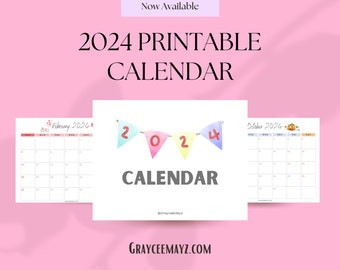 Watercolor Floral Minimalist 2024 Calendar Printable Monthly - Etsy