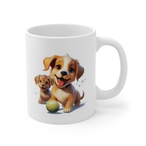 Adorable Animal Mug, Cute Dog Mug, Dogs Playing, Coffee Mug, Ceramic ...