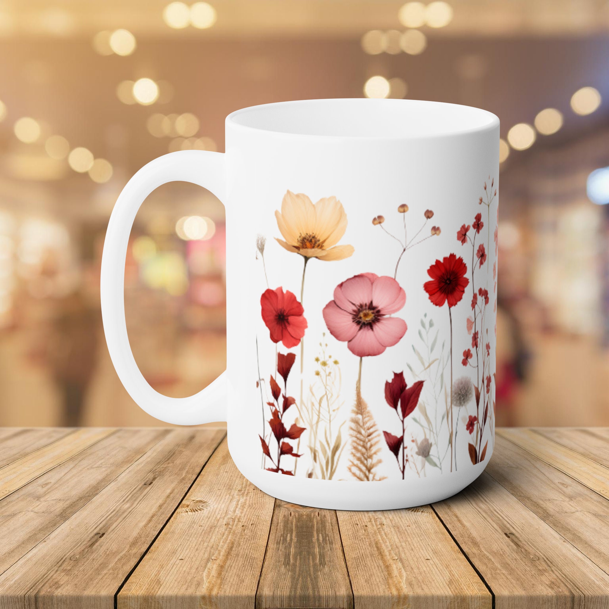 Pressed Flowers Mug, Coffee Cup Floral Design, Pastel Floral Nature Mug ...