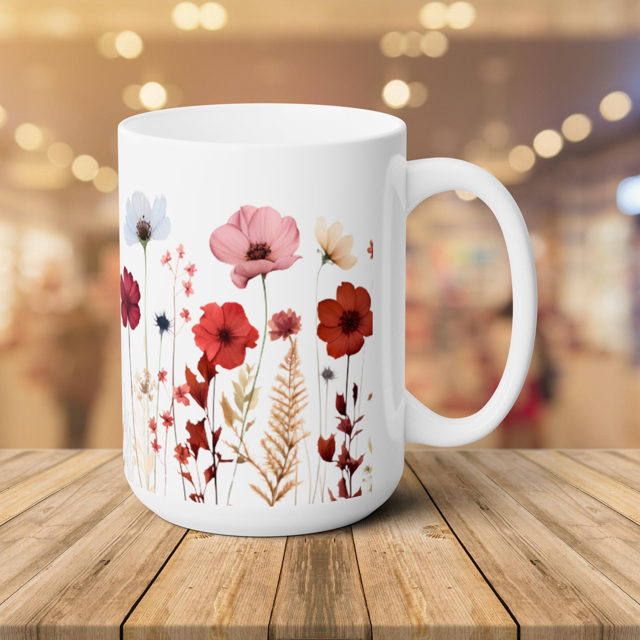 Pressed Flowers Mug, Coffee Cup Floral Design, Pastel Floral Nature Mug ...