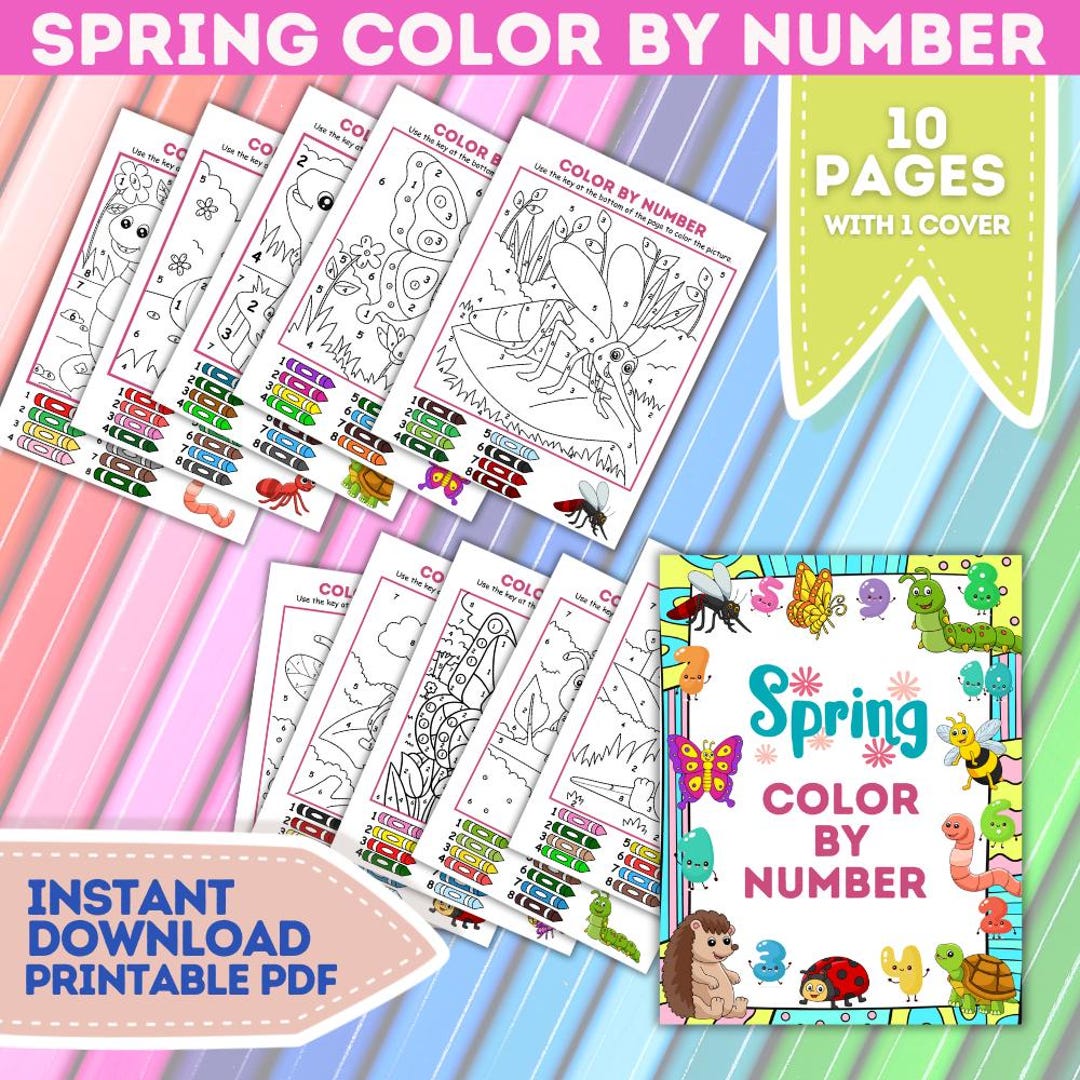 Spring Color by Number Printable Colorings Pages, Printable Digital ...