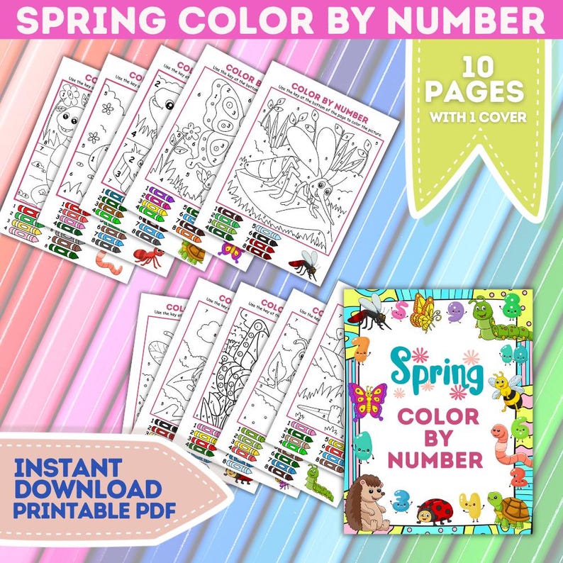 Spring Color by Number Printable Colorings Pages, Printable Digital ...