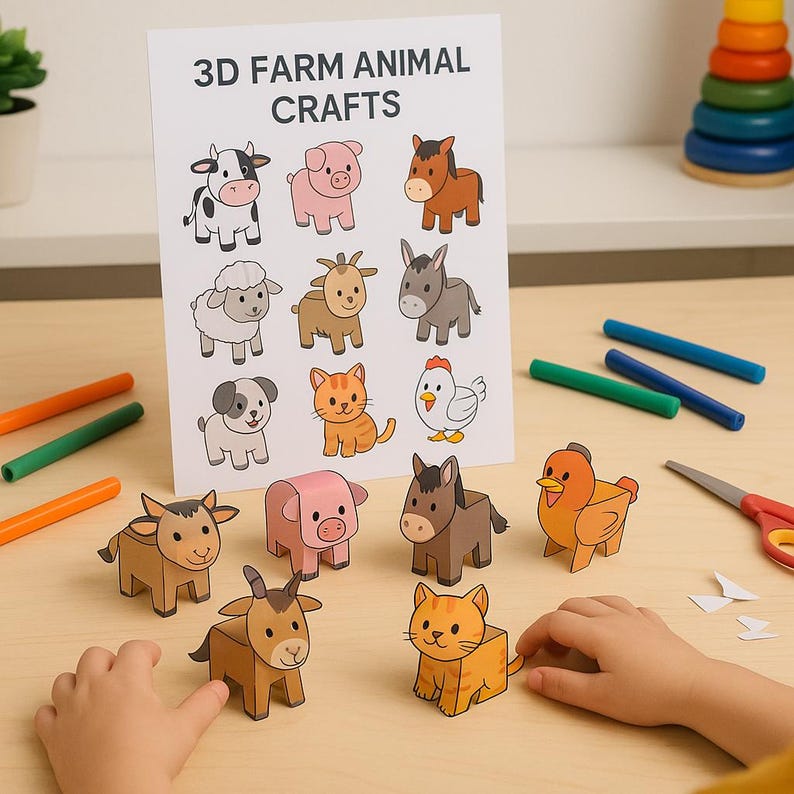 3D Farm Animal Crafts for Kids – Printable Cut & Paste Activity ...