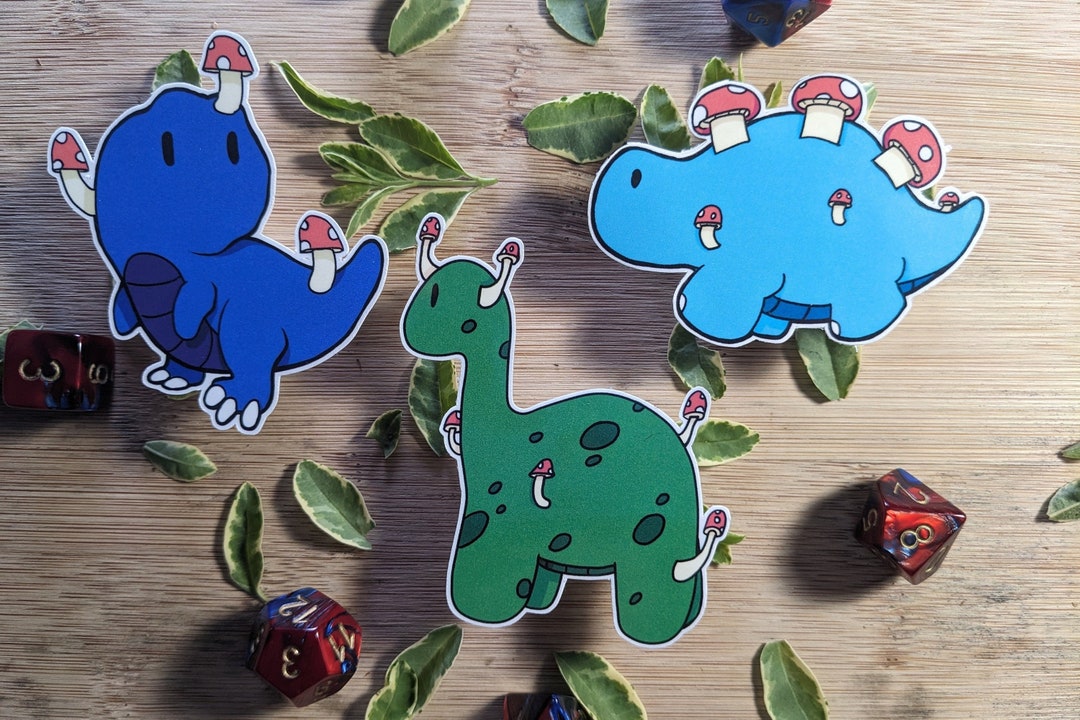 Mushroom Dino Sticker Set (tyrannosaurus, Brontosaurus, Stegosaurus ...