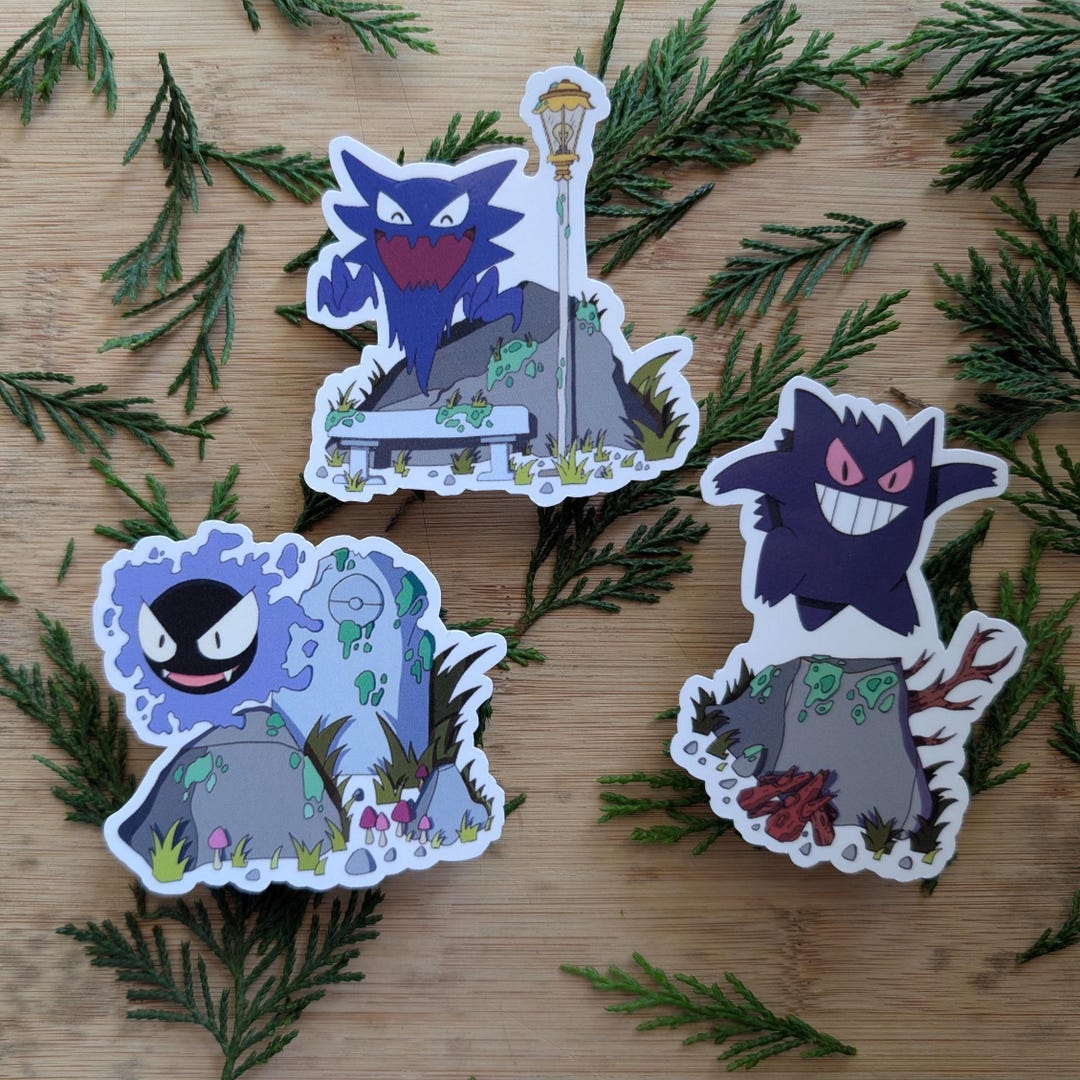 Ghost Pokémon Sticker Set (gengar, Haunter, Gastly) || 3in Stickers - Etsy