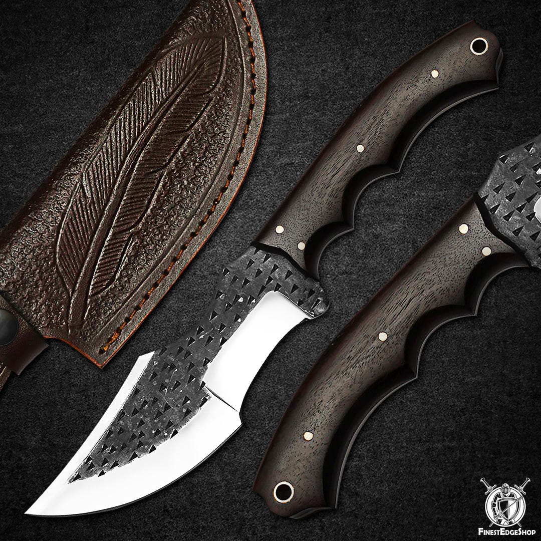 Bushcraft Tracker Knife With Engraved Sheath | Carbon Steel Rosewood ...