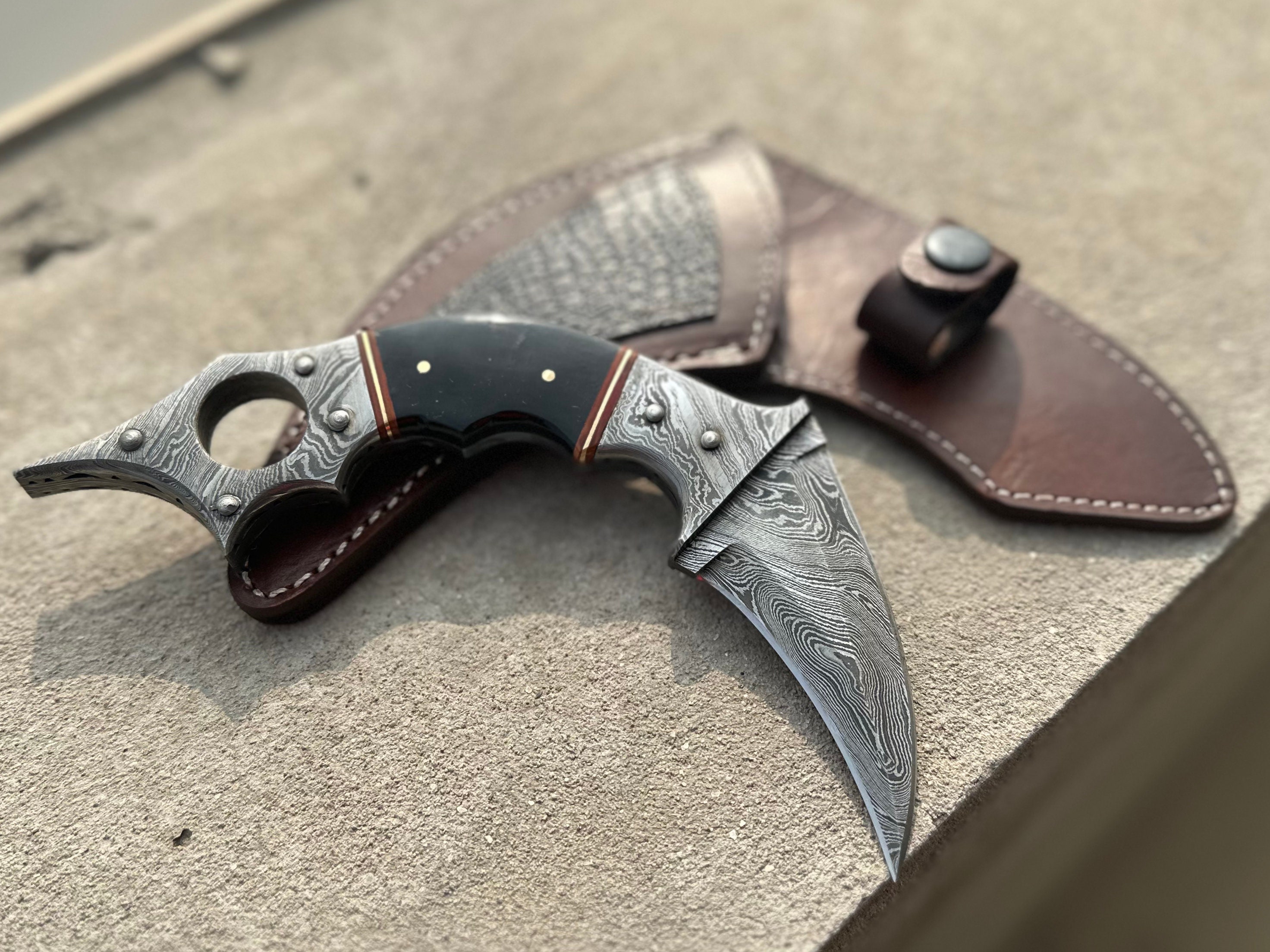 Full Tang Damascus Steel Karambit Knife With Premium Leather - Etsy