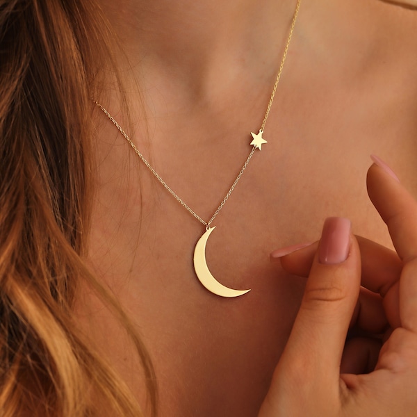 Moon and Star Necklace - Etsy