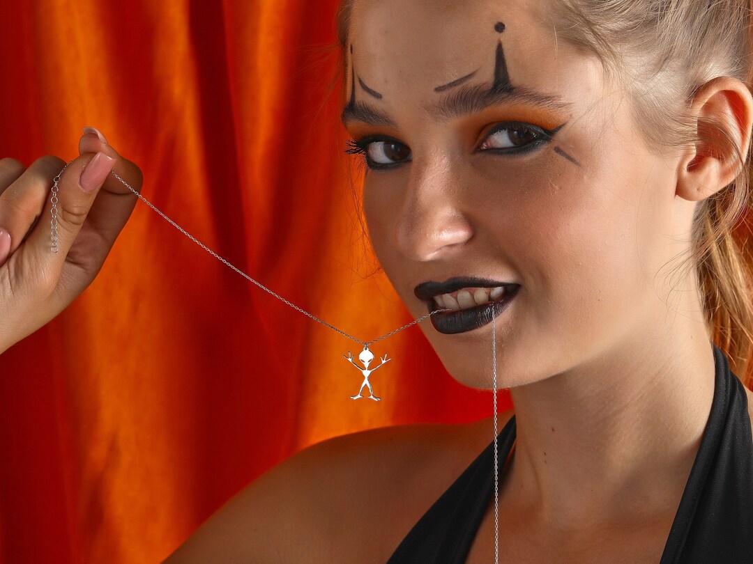 14k Gold Halloween Alien Charm Necklace ∙ Spooky Halloween Charm ∙ ...