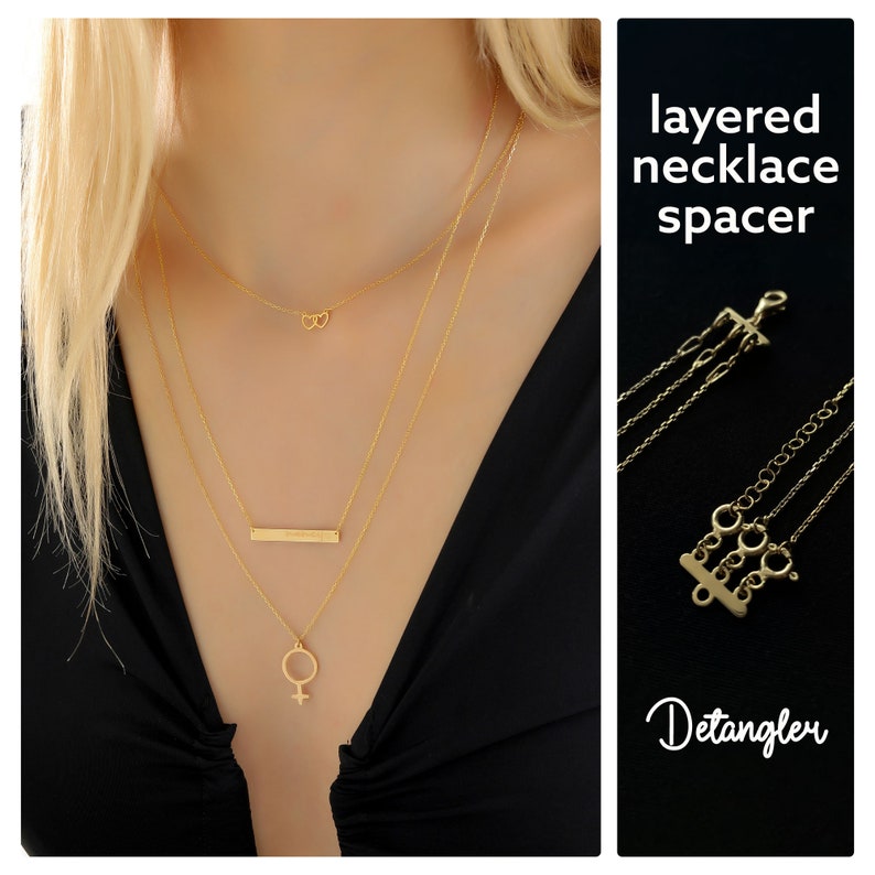14k Solid Gold Multi Necklace Separator ∙ Layer Nacklace Spacer Clasps ...