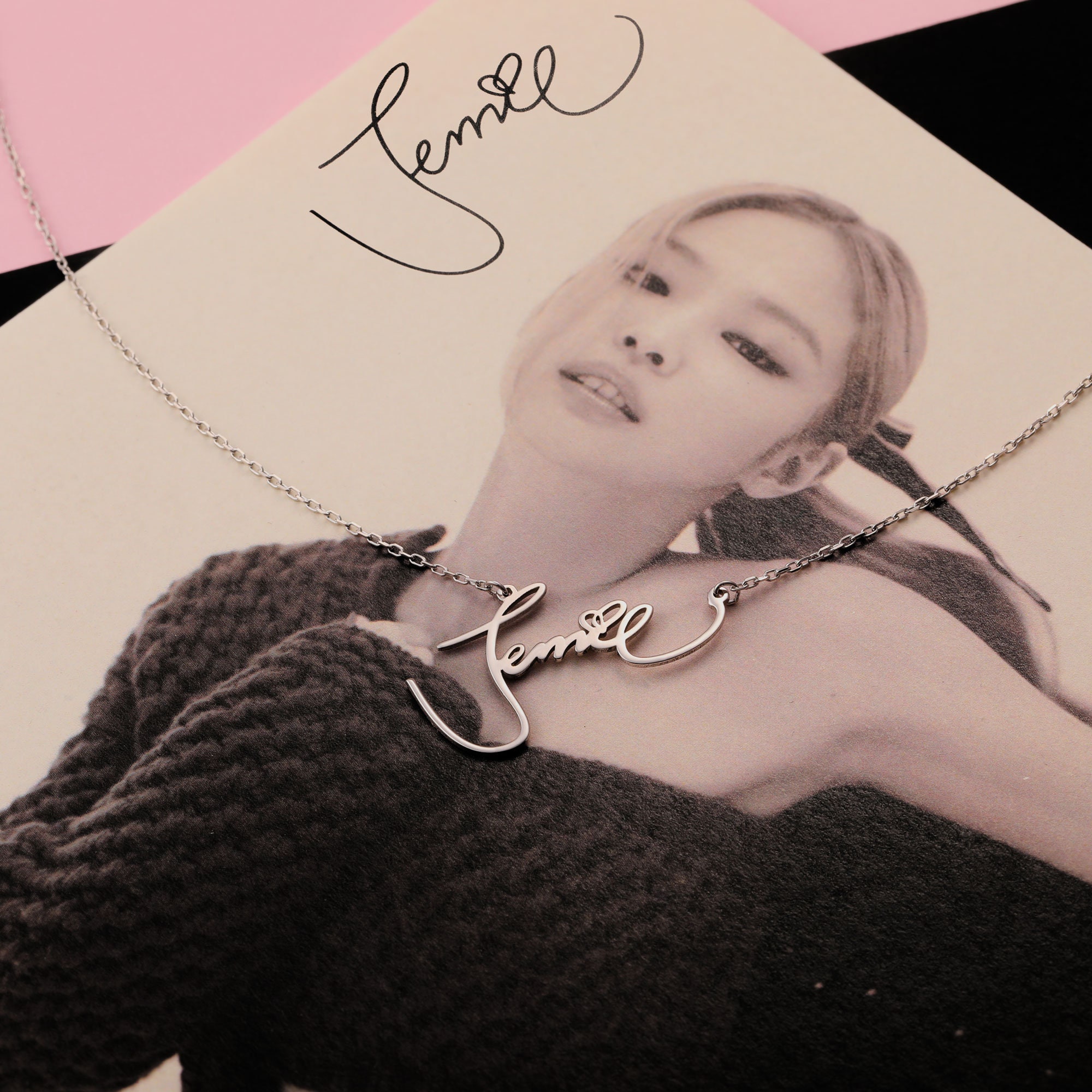 14k Gold Blackpink Jennie Signature Charm Necklace Handmade - Etsy