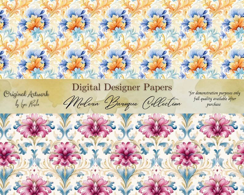 Modern Baroque Digital Paper Watercolor Scrapbook Papers Seamless ...