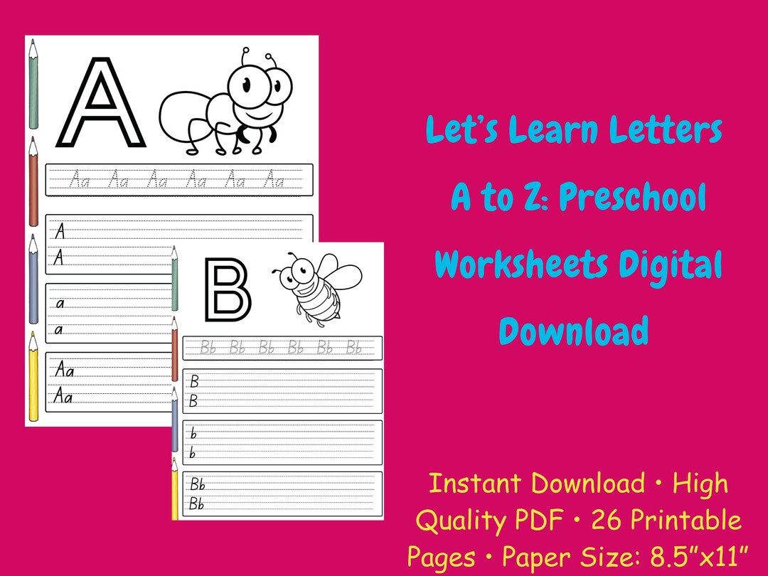 Let’s Learn Letters A to Z: Preschool Worksheets Digital Download - Etsy