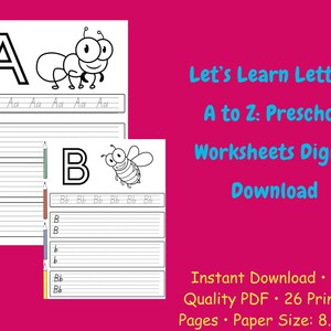 Let’s Learn Letters A to Z: Preschool Worksheets Digital Download - Etsy