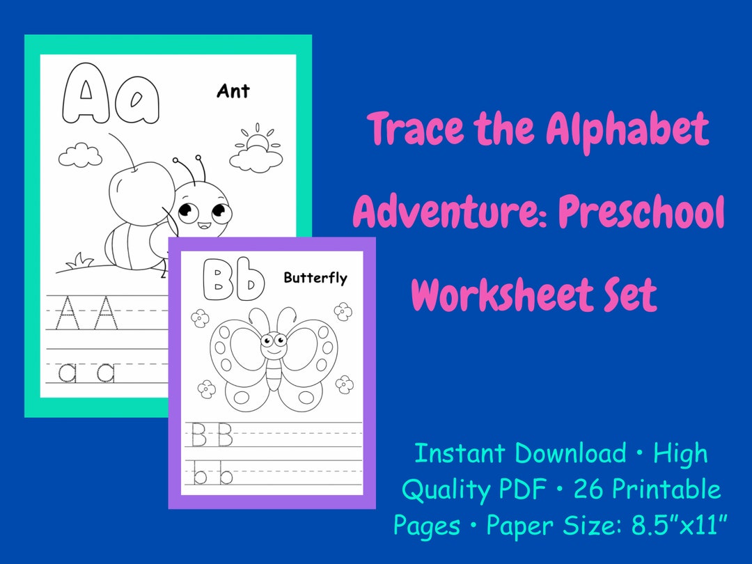 Trace the Alphabet Adventure: Preschool Worksheet Set - Etsy