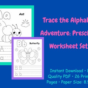 Trace the Alphabet Adventure: Preschool Worksheet Set - Etsy