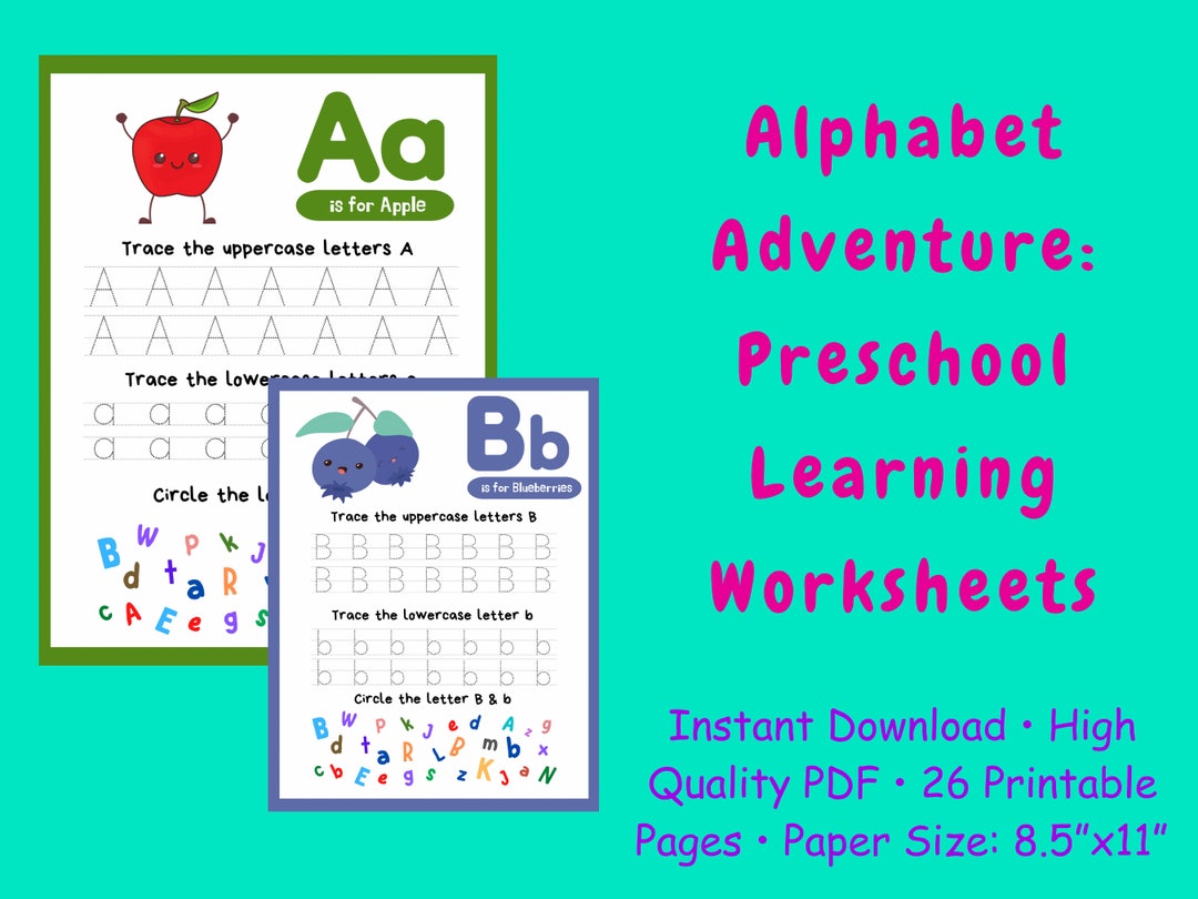 Alphabet Adventure: Preschool Learning Worksheets - Etsy