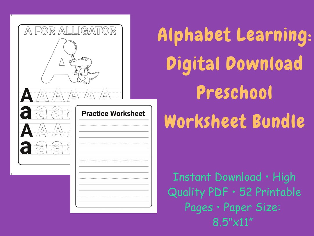 Alphabet Learning: Digital Download Preschool Worksheet Bundle - Etsy