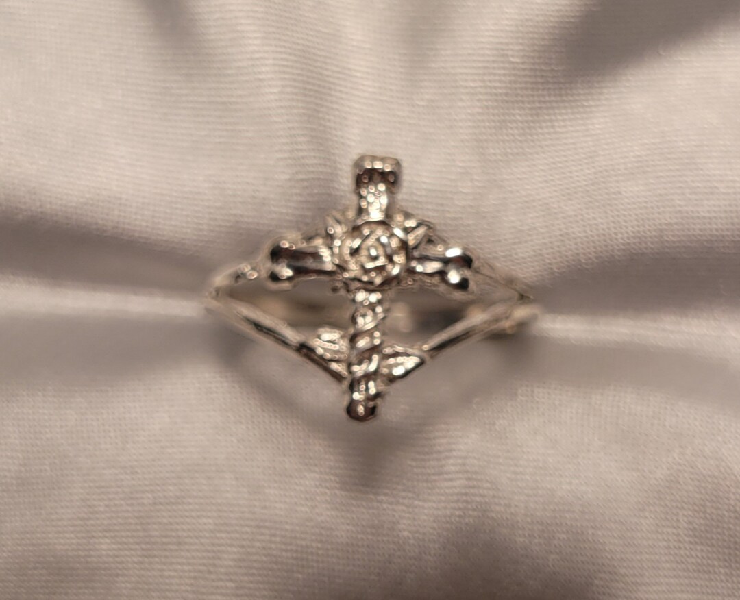 Sterling Silver Rose Cross Ladies Ring - Etsy