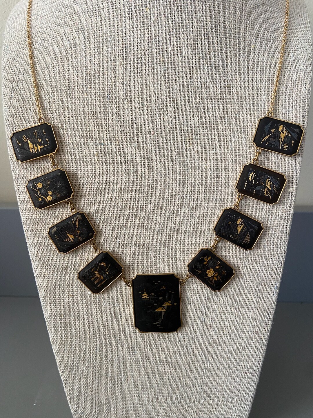 Vintage Japanese Damascene Necklace by Amita Japan - Etsy