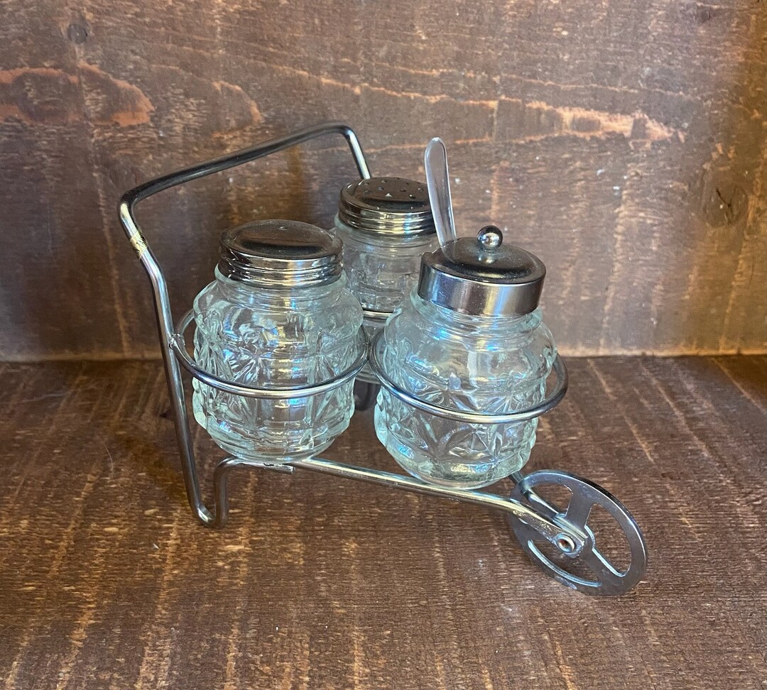 Vintage 1950's Condiment Set Salt, Pepper, Jelly Mustard Jar Set in ...