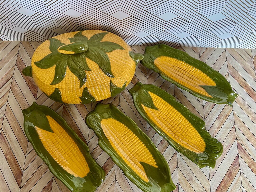 Vintage Ceramic Corn Bowl and 4 Corn Plates Signed - Etsy