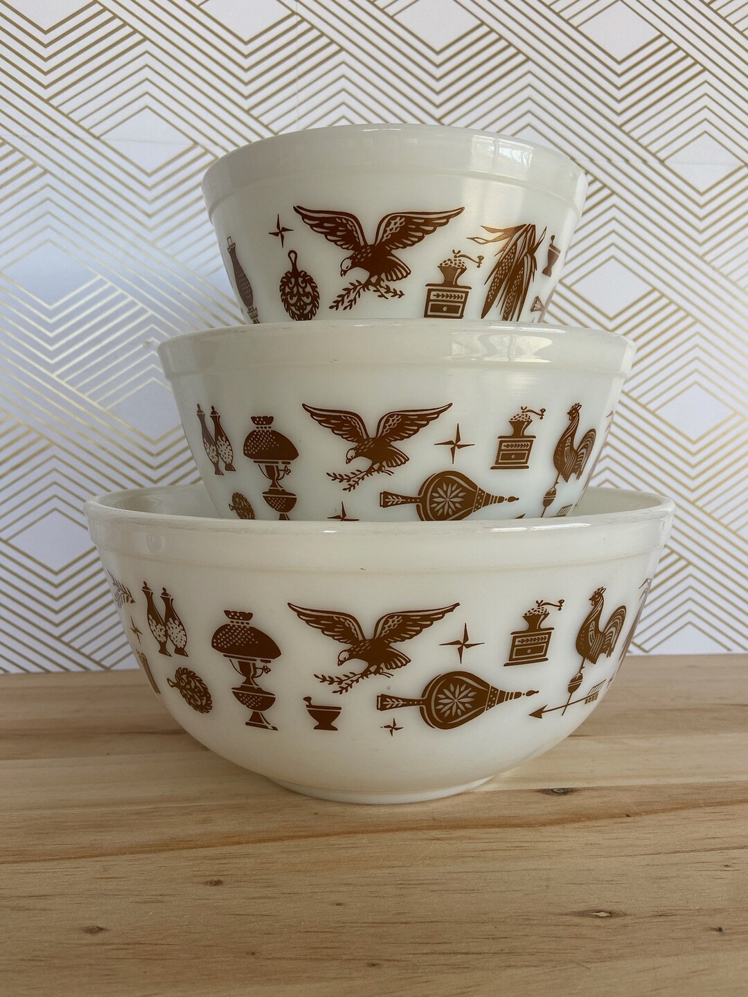 Vintage Early American Pyrex Mixing Bowls Set of 3 1960's - Etsy