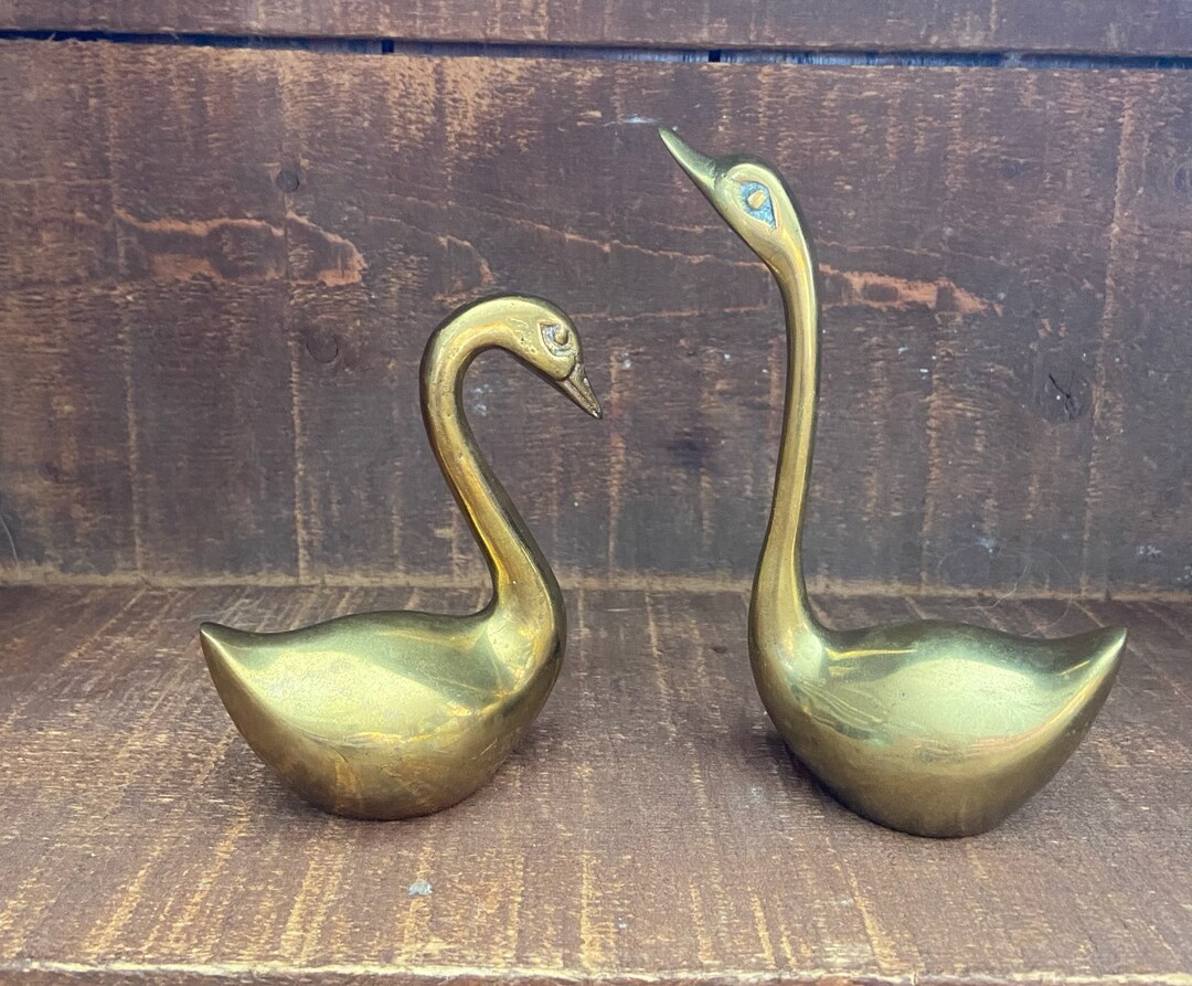 Vintage Solid Brass Swan Paperweights Pair MCM Decor Lexim Korea - Etsy