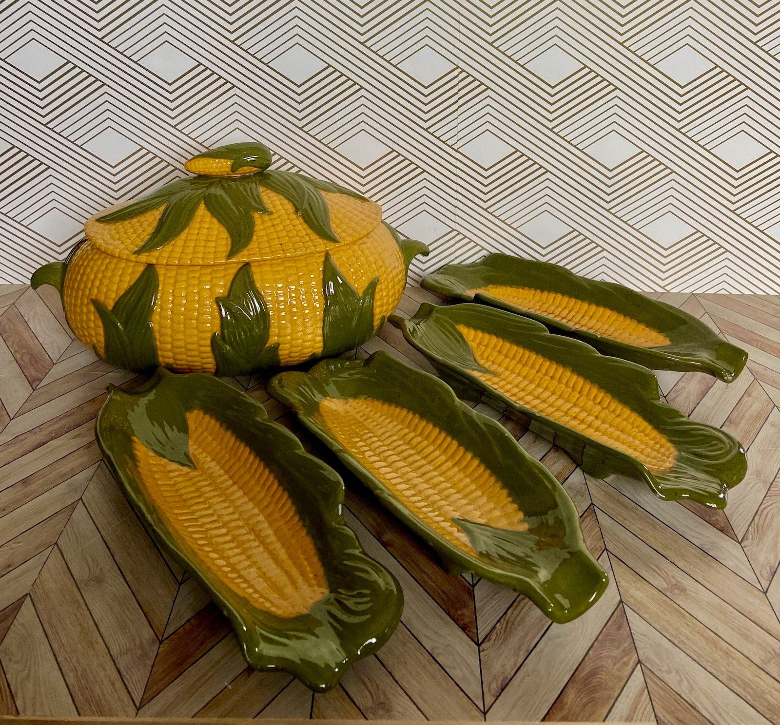 Vintage Ceramic Corn Bowl and 4 Corn Plates Signed - Etsy