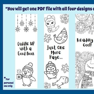 Printable Winter Coloring Bookmarks for Kids, Classroom Coloring ...
