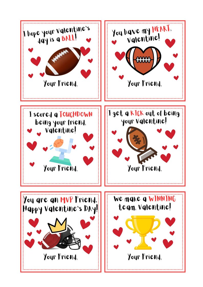 Printable Football Valentines, Digital Download Football Valentines ...