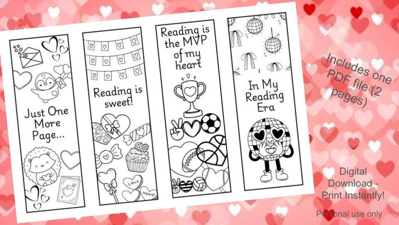 Printable Valentines Coloring Bookmarks for Kids, Classroom Coloring ...