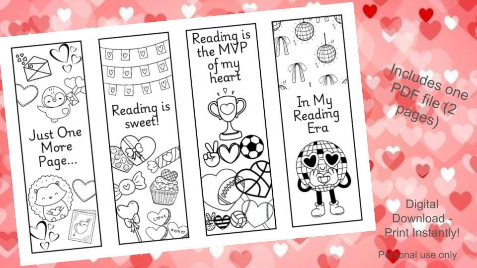 Printable Valentines Coloring Bookmarks for Kids, Classroom Coloring ...