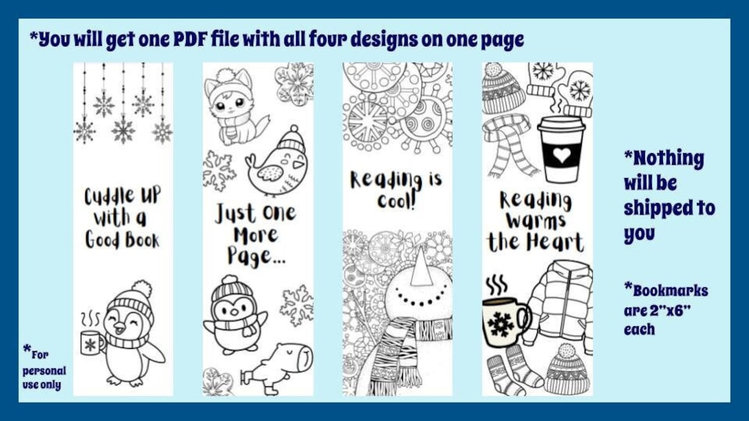 Printable Winter Coloring Bookmarks for Kids, Classroom Coloring ...