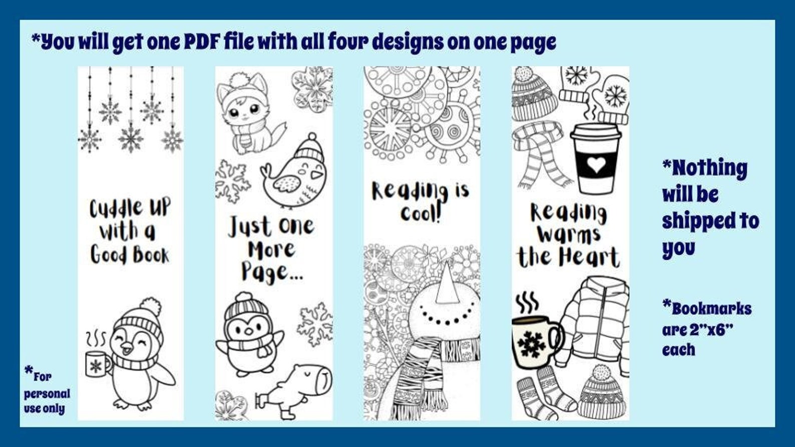 Printable Winter Coloring Bookmarks for Kids, Classroom Coloring ...