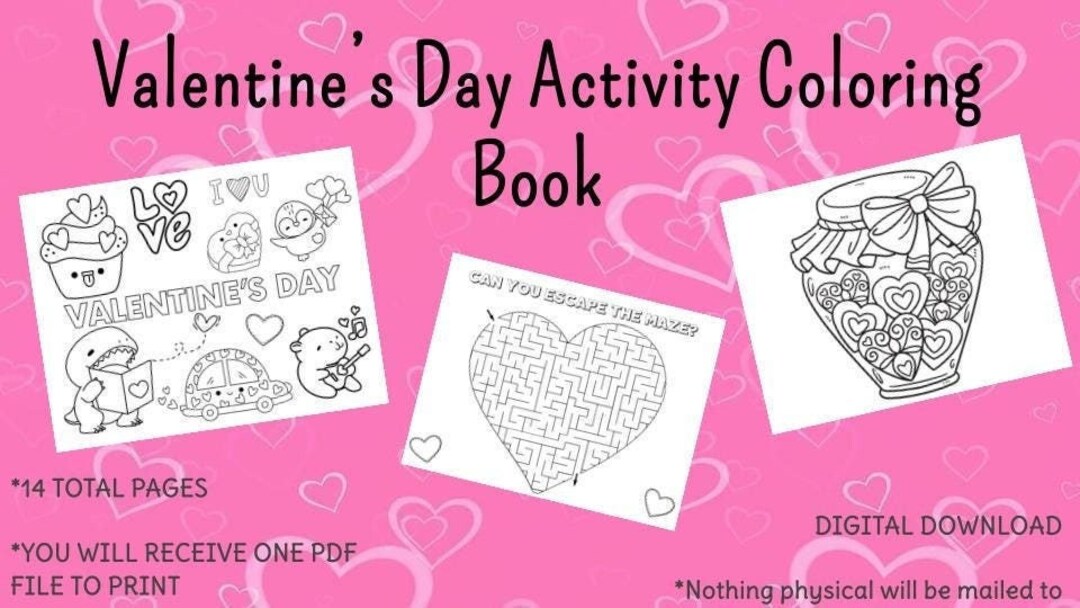 14 Digital Download Printable Valentine's Activity Coloring Pages ...